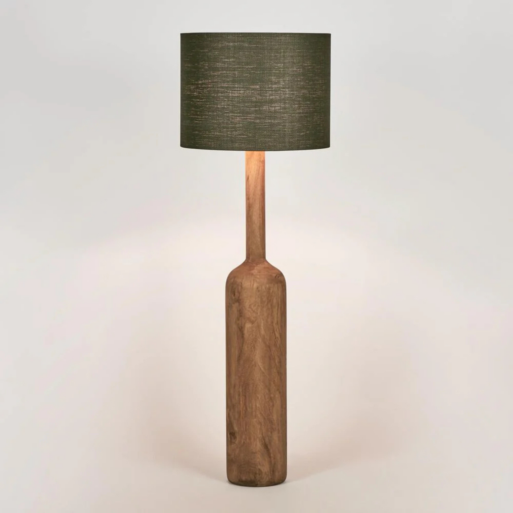 Flask Wood Floor Lamp Saddle Base with Linen Shade – Jarvis + Jarvis Home